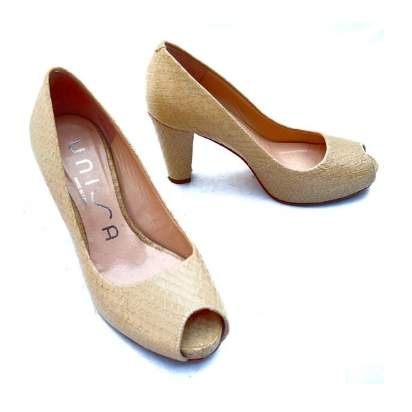 Unisa | Shoes | Unisa Snake Skin Peep Toe Chunk Heel Pump 35 | Poshmark